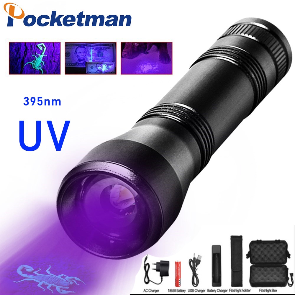 UV Flashlight LED 395nm Torch Lamp Purple Violet Ultraviolet Ray 5Mode ...