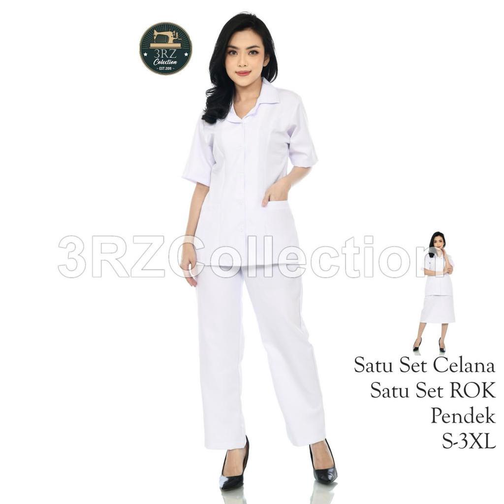 PUTIH Women's White Nurse Midwife Uniform Suit Short Sleeve Pants Or ...