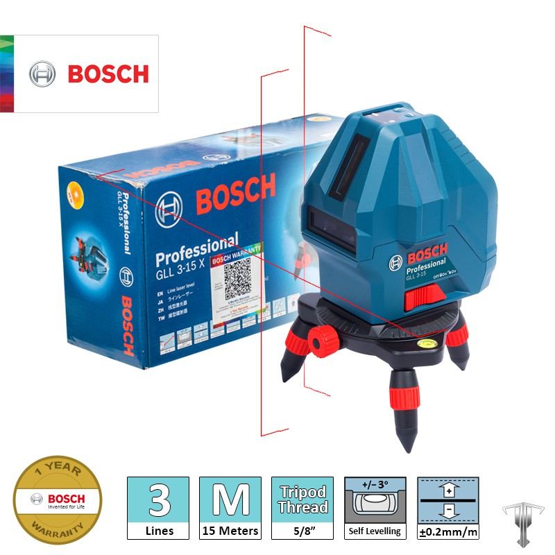 Bosch GLL 3-15 X Professional 3 Line Laser Level Measuring Tool ...
