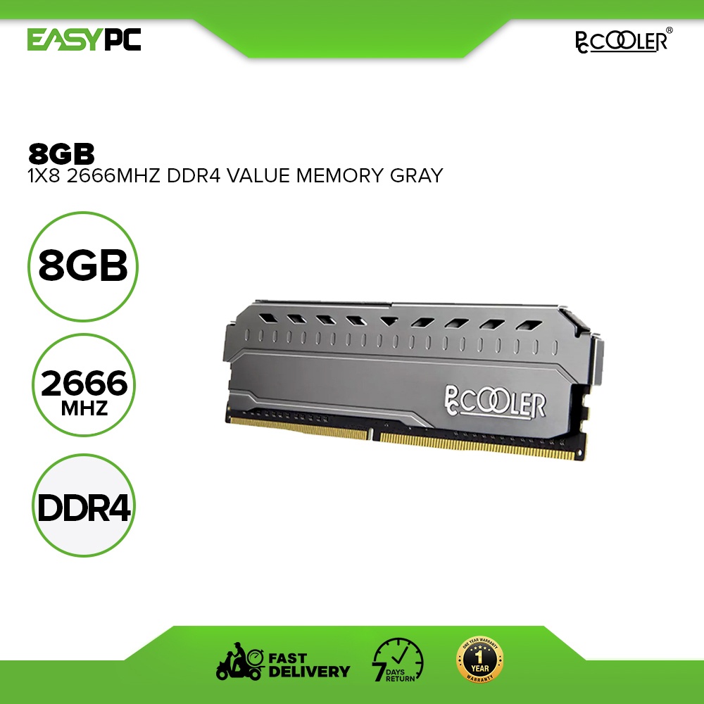 PC Cooler 8gb 1x8 2666Mhz Ddr4 Value Memory Gray/ Red Value High ...