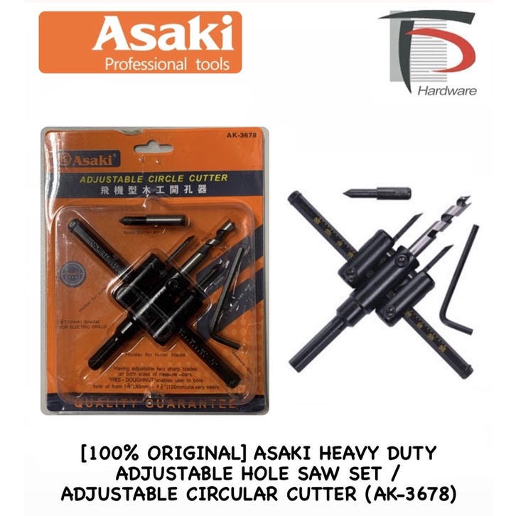 ASAKI HEAVY DUTY ADJUSTABLE HOLE SAW SET / ADJUSTABLE CIRCULAR CUTTER ...