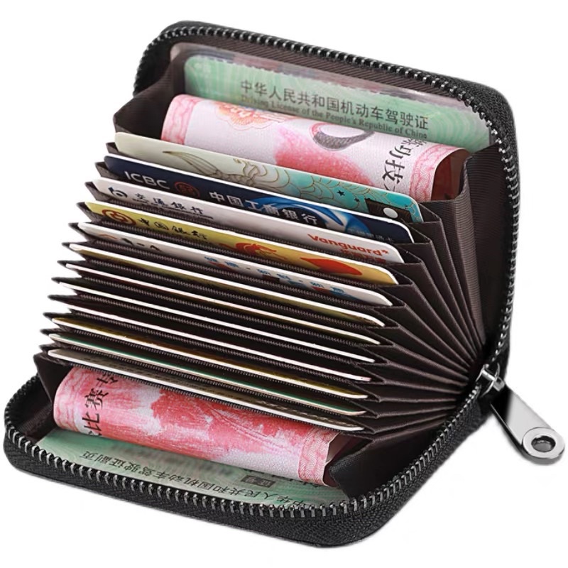 Leather Large-capacity Card Slot Organ Zipper Compact Bank Card Holder ...