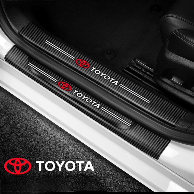 4pc/Set Car Door Side Step Sill Strip Carbon Fibre Leather Anti Scratch ...