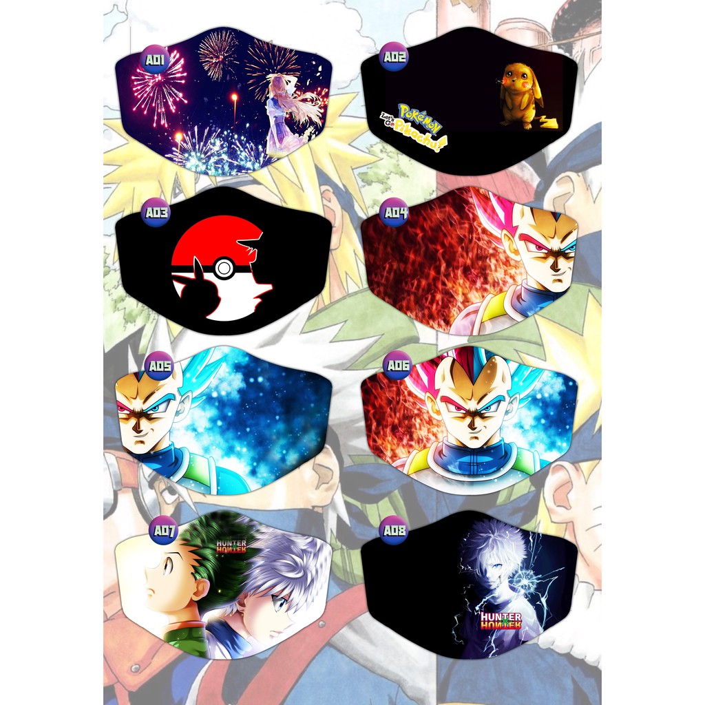 Sublimated Custom Face Mask anime killua vegeta gon pokemon | Shopee ...