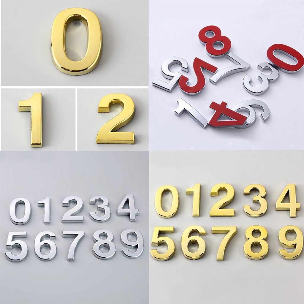 0 to 9 Number Plaque Modern Silver Gold Numbers House Hotel Door ...