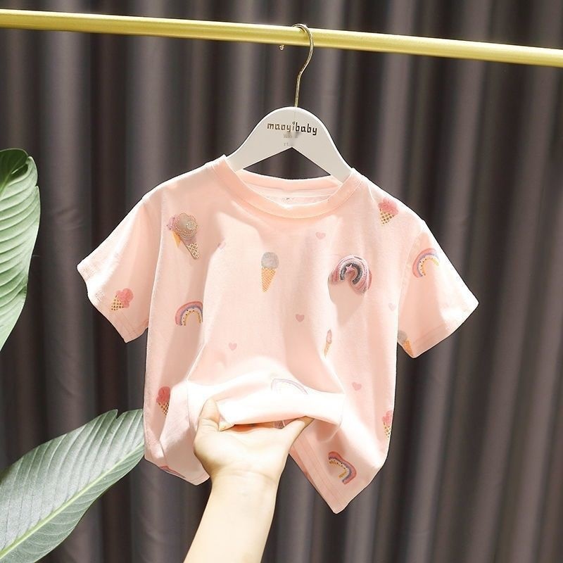 Round Neck Children's Short Sleeve T-shirts Little Girl Cute Printed ...