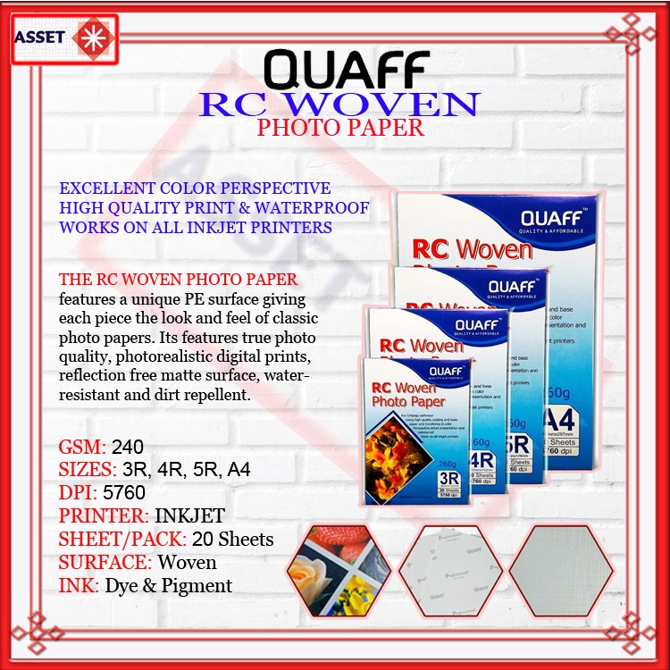 QUAFF RC WOVEN PHOTO PAPER 260GSM (3R, 4R, 5R, A4) | Shopee Philippines