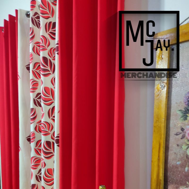MCJAY - 3in1 Red Monstera Leaves Ring Curtain Set (6ft/6.6ft/7ft ...