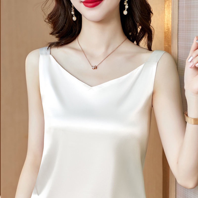 V-Neck Suspender Vest Women'S Ice Silk Satin Outer Wear Sleeveless ...
