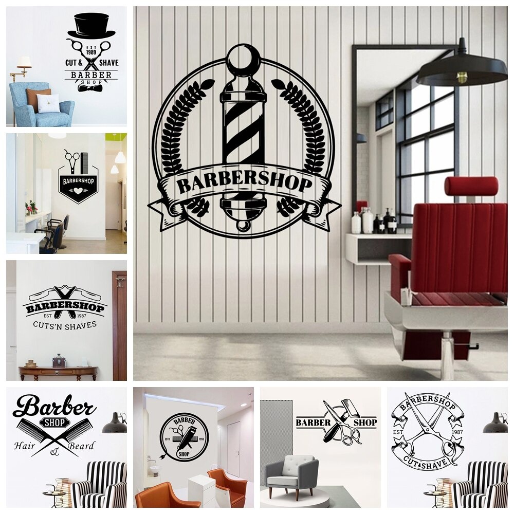 Wall Sticker Wall Cutting Sticker Barber Shop Salon Haircut Vinyl ...
