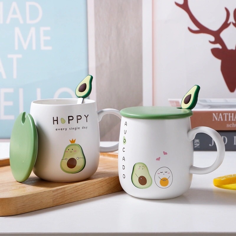 Creative avocado ceramic mug / coffee milk tea ceramic mugs with spoon ...