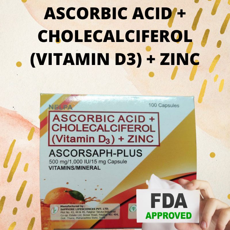 Ascorbic Acid Cholecalciferol Vitamin D3 Zinc 500mg 1000 Iu 15mg