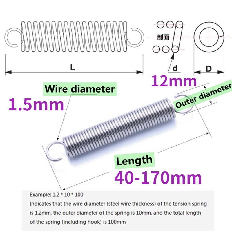 Wire Diameter Tension Spring Tension 1.5mm Outer Diameter 12mm 304 ...