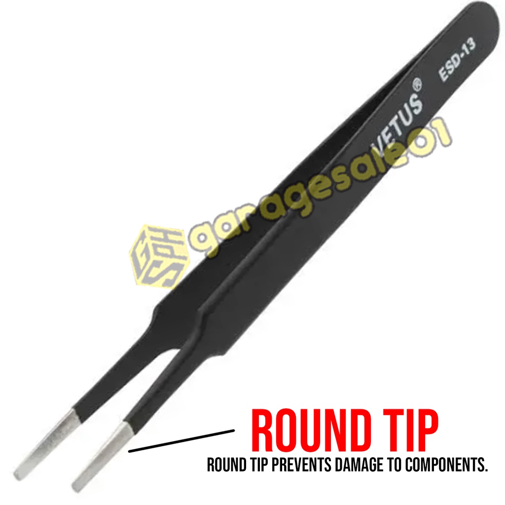 ORIGINAL VETUS ESD-13 Safe Stainless Steel Anti Static ROUND TIP Tweezer Black | Shopee Philippines