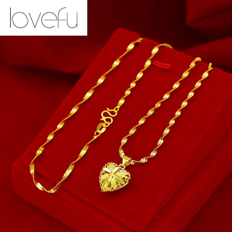 Pure 18k Pawnable Saudi Gold Lock Bone Ripples of Water Line Necklace ...