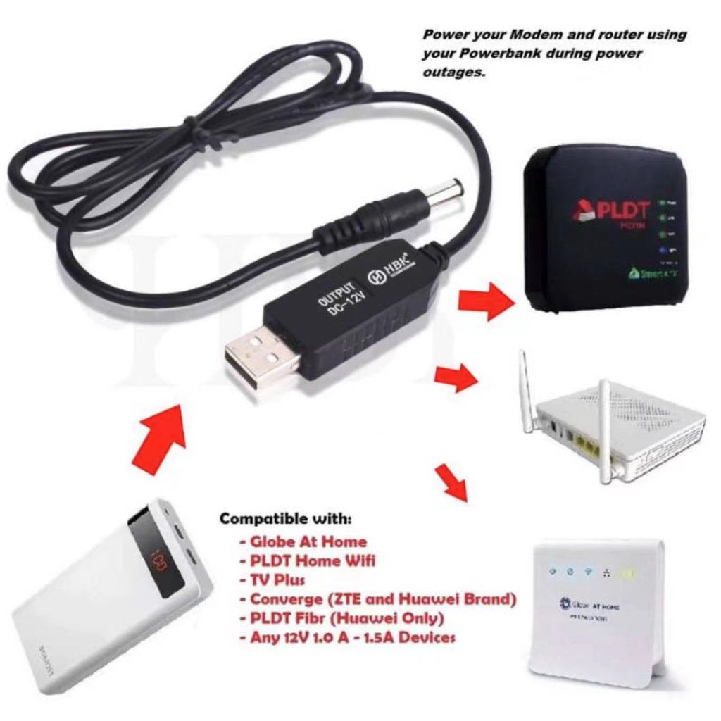 WiFi to Powerbank Connector USB 5V to 12V USB Cable Router Modem ...