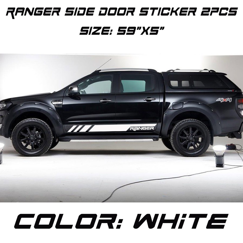 White Color 2Pcs Ford Ranger Side Doors Vinyl Sticker Decal Black Size ...