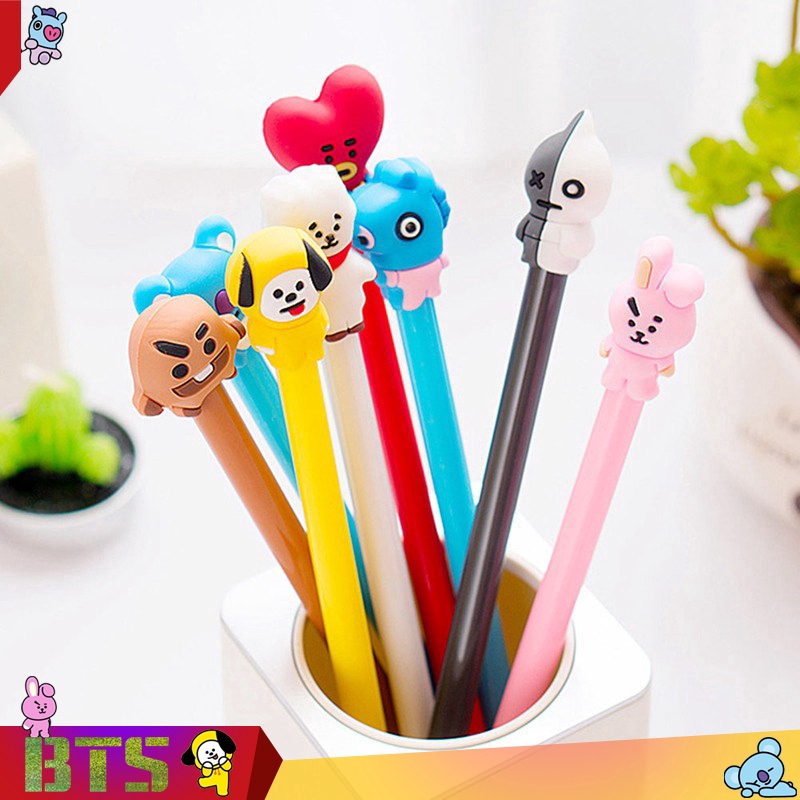 Kpop BTS BT21 ARMY Cute Cartoon Ballpoint Pen Black Gel Pen | Shopee ...