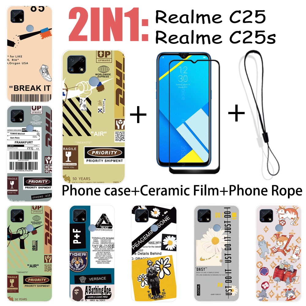 2 IN 1 Realme C25 C25s Case with Tempered Glass Ceramic Film Screen ...