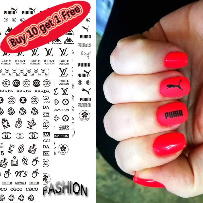 Black White Luxury Brand Nail Sticker Back Glue Decals for Manicure ...