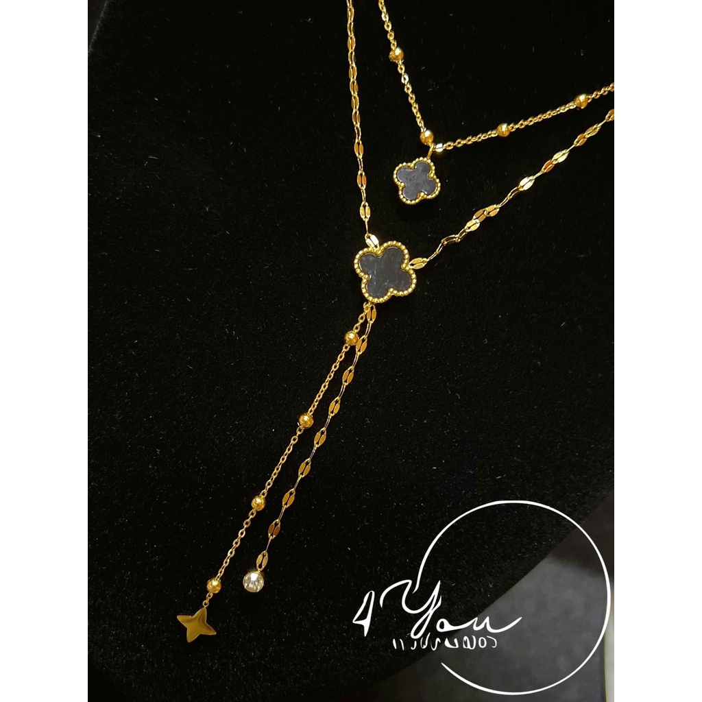 vca design long necklace stainless steel gold plate double chain back ...