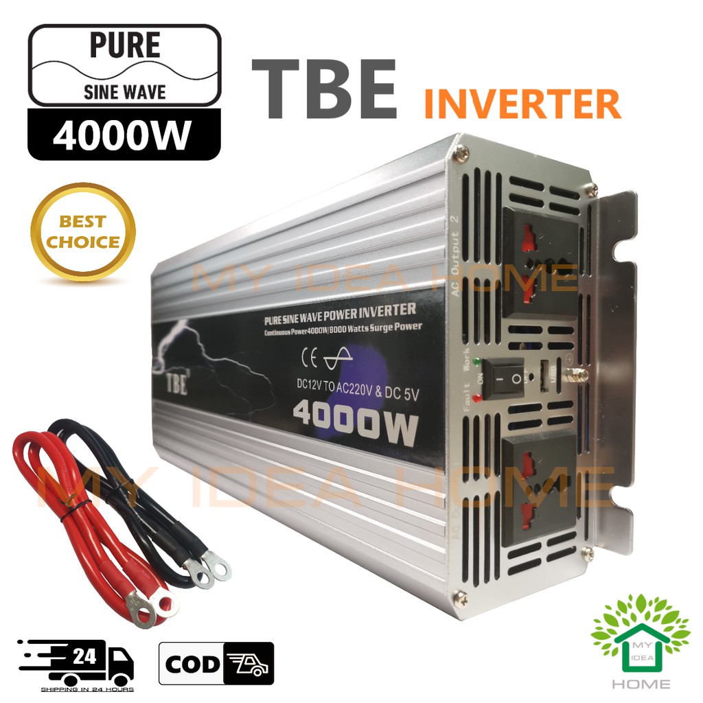 TBE 3000W 4000W Pure Sine Wave Car Power Inverter 12V DC to 220V AC and ...