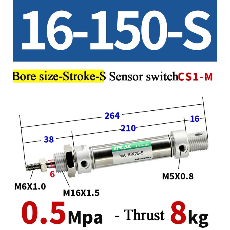 Higher quality MA Pneumatic Air Cylinder Bore Size 16mm 20mm 25mm 32mm ...
