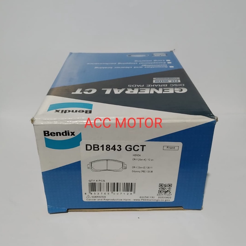 Honda CRV Gen 3 & Gen 4 Front Brake Pads 2007-2016 - BENDIX Brake Pad GCT DB 1843 | Shopee ...