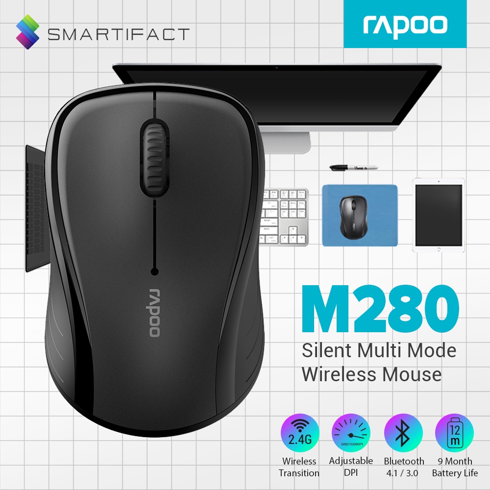 Rapoo M280 Multi-mode 2.4G Wireless Bluetooth 3.0 / Bluetooth 4.0 10m ...