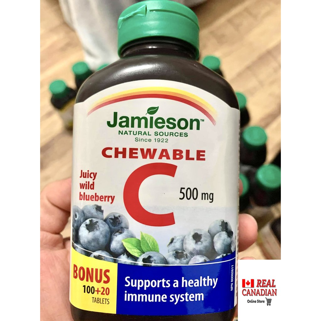 Jamieson Chewable Vitamin C 500mg, Juicy Wild Blueberry, 120 Tablets ...