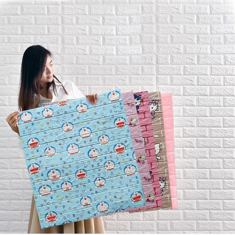 3D Wallpaper Sticker Hello Kitty/Doraemon Wallpaper Wall Decoration ...