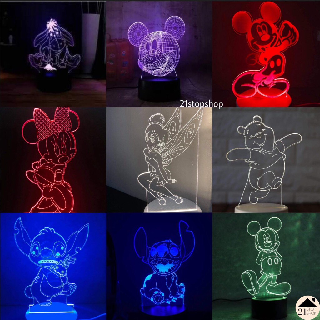 Disney Cartoon Characters 3D Acrylic LED Lamp [single/7 colors/16 ...