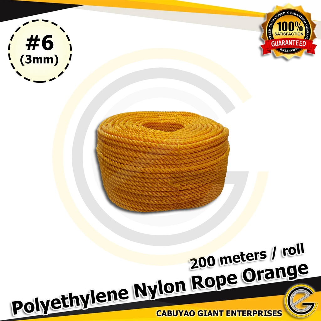 Polyethylene Nylon Rope Orange #6 (3mm) 200 meters | Shopee Philippines