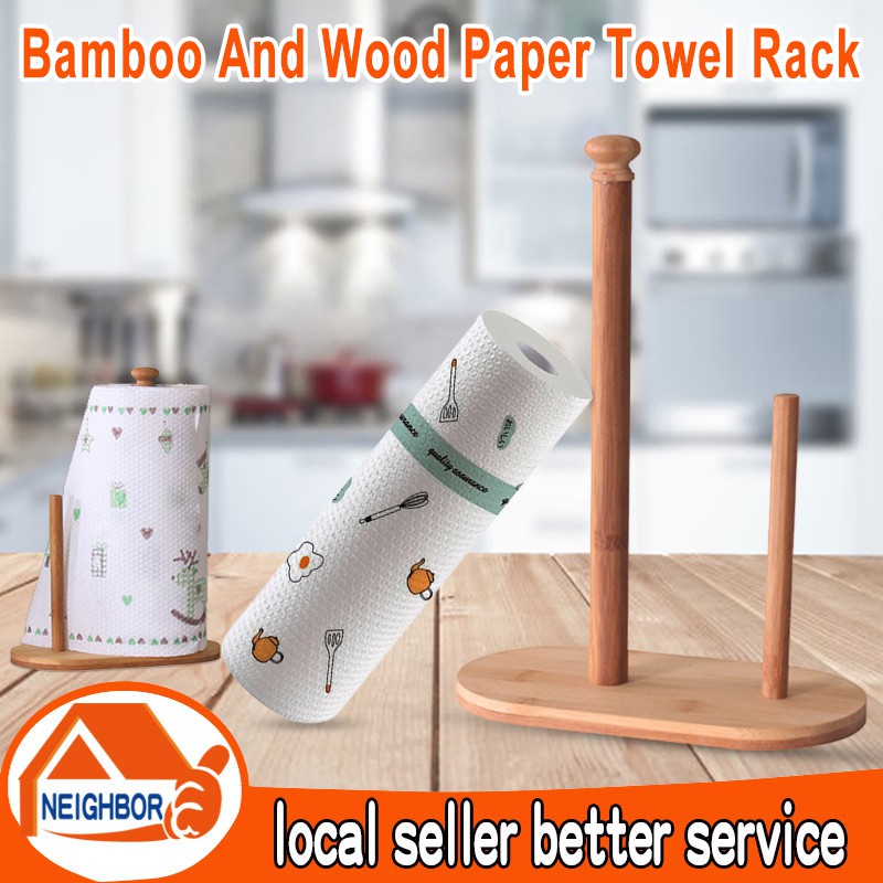 【In Stock】Bamboo Paper Towel Holder Wood Tissue Holder Household ...