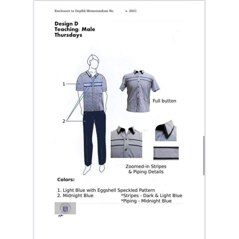 DepED National Teaching Uniform for Men's FABRIC & EMBROIDERY W ...