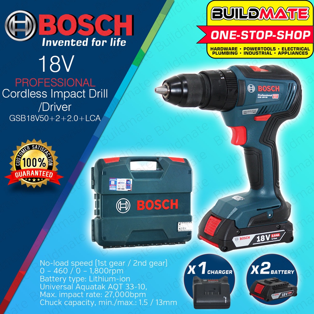 BOSCH Professional Cordless Impact Drill / Driver 18V GSB 18V50 +2+2.0 ...