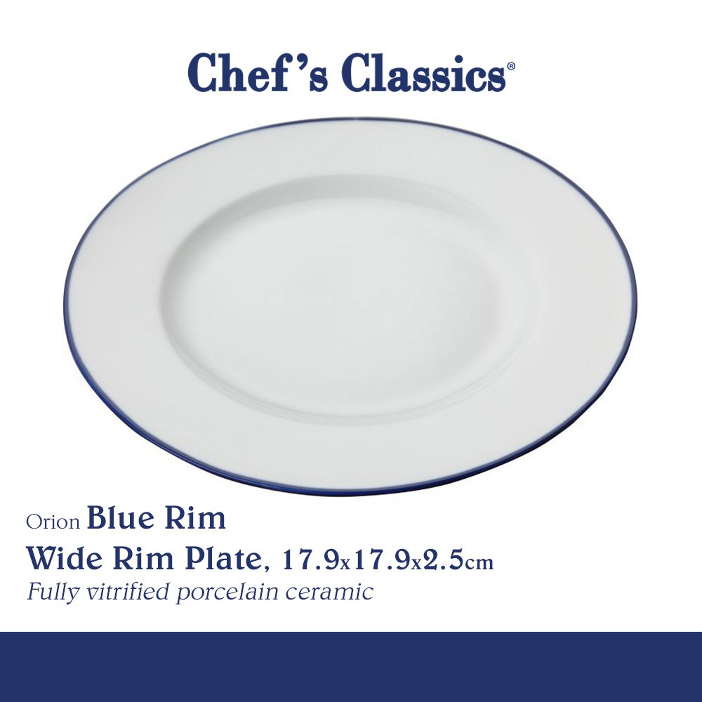 Chef's Classics Orion Ceramic Blue Rim Round Wide Rim Plate, 17.9x17 ...