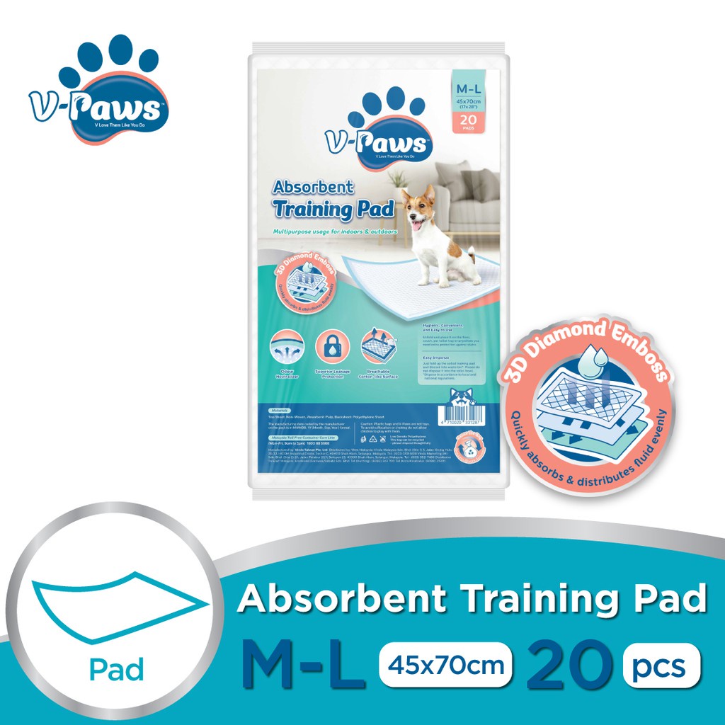 V-Paws Absorbent Training Pad for cats and dogs 20pcs(45x70cm) | Shopee ...