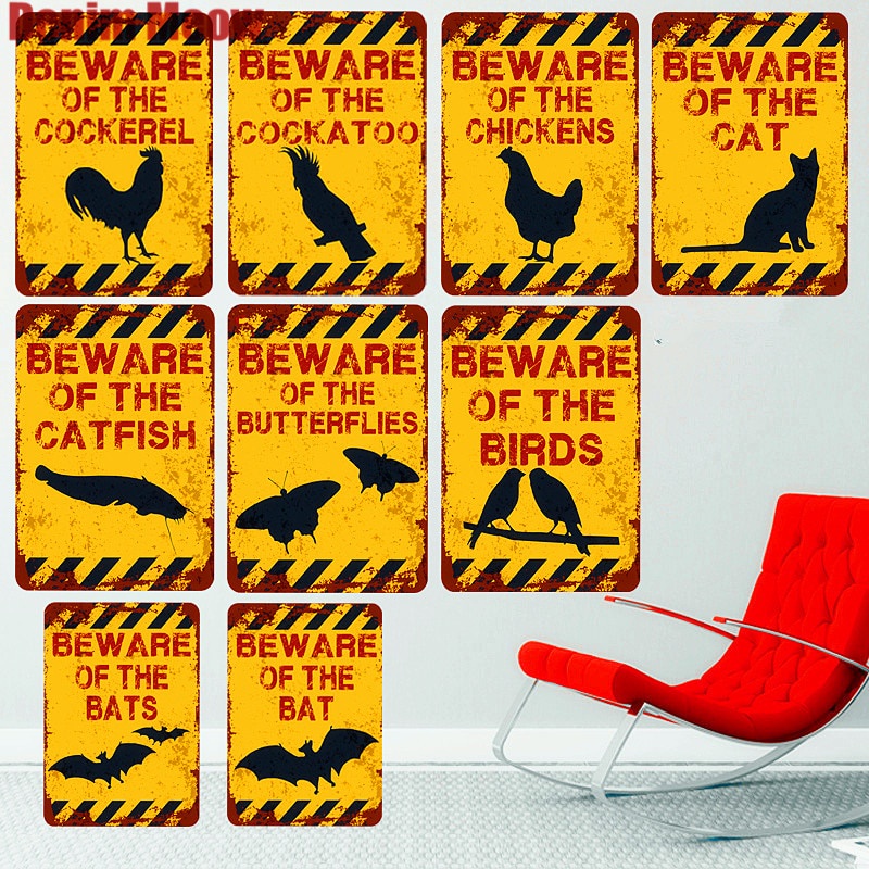 BEWARE OF ANIMAL Retro Metal Plates Yard Zoo Kitchen Signs Cockerel Cat ...