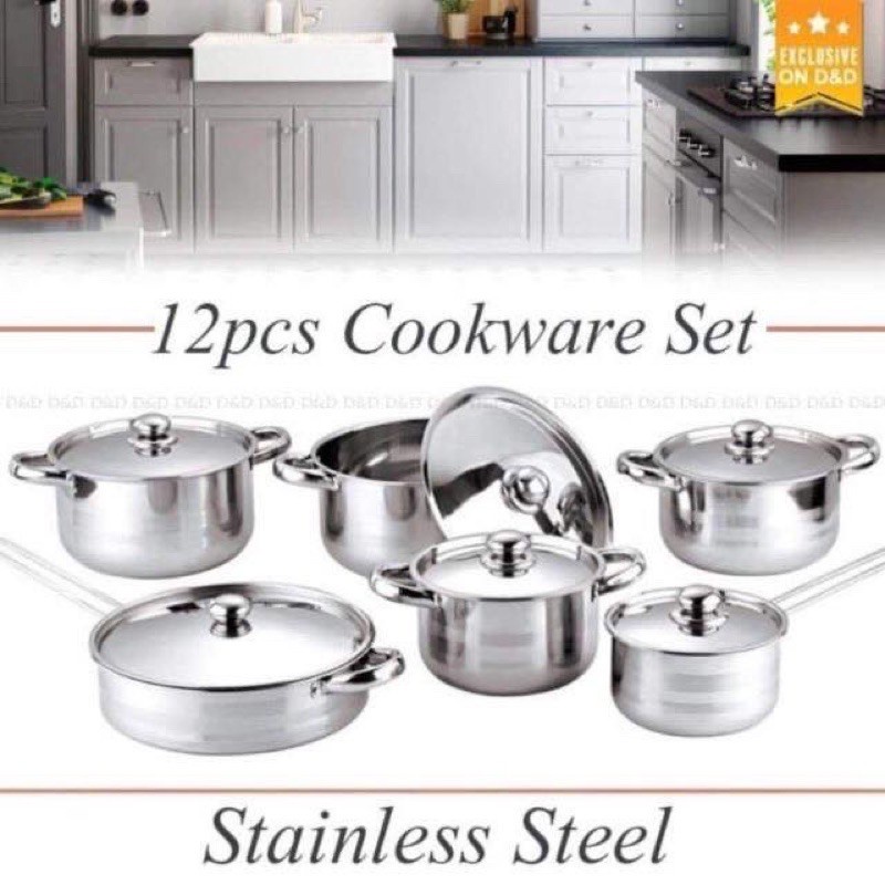 12 pcs Cookware Set stainless steel | Shopee Philippines