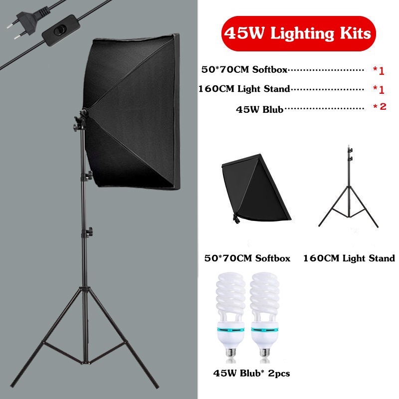 50x70cm Softbox Lighting Kit with Photo Lights Studio Bulb Photography ...