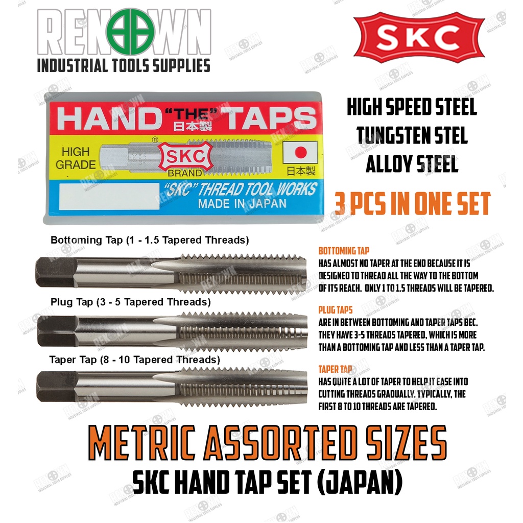 SKC Hand Taps 3pcs/Set Japan High Grade M18 x 1.5, M22 x 1.5, M22 x 2.5 ...
