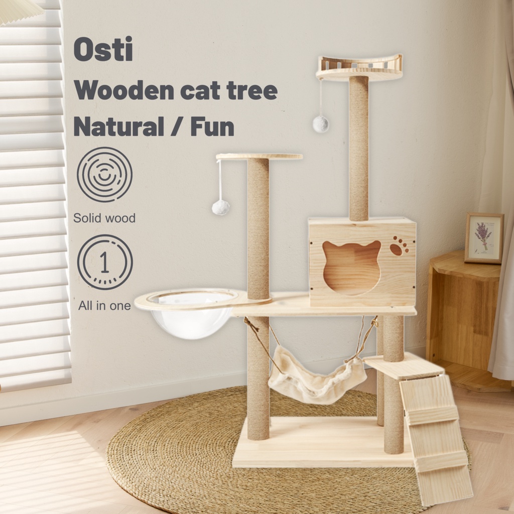 Osti Luxury Solid Wood Cat Tree Cat Tower Cat Condo with Hammock Space ...