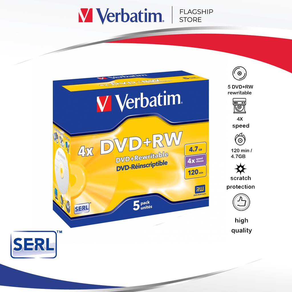 Verbatim DVD-43229 DVD+RW/ 4x/ 4.7GB/ 120min/ 5 pcs per box with ...