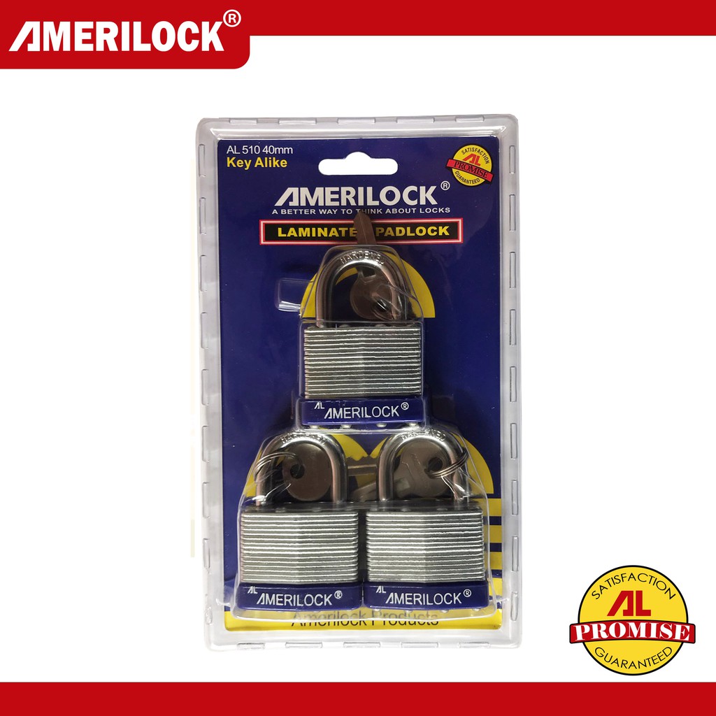 AMERILOCK 3 Pieces Laminated Padlock for Gate 40mm Short Shackle with 3 ...