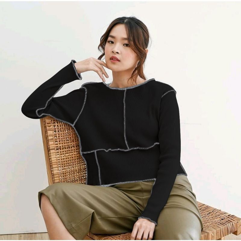(LG) Marie Top Blouse Oversize RIB | Shopee Philippines