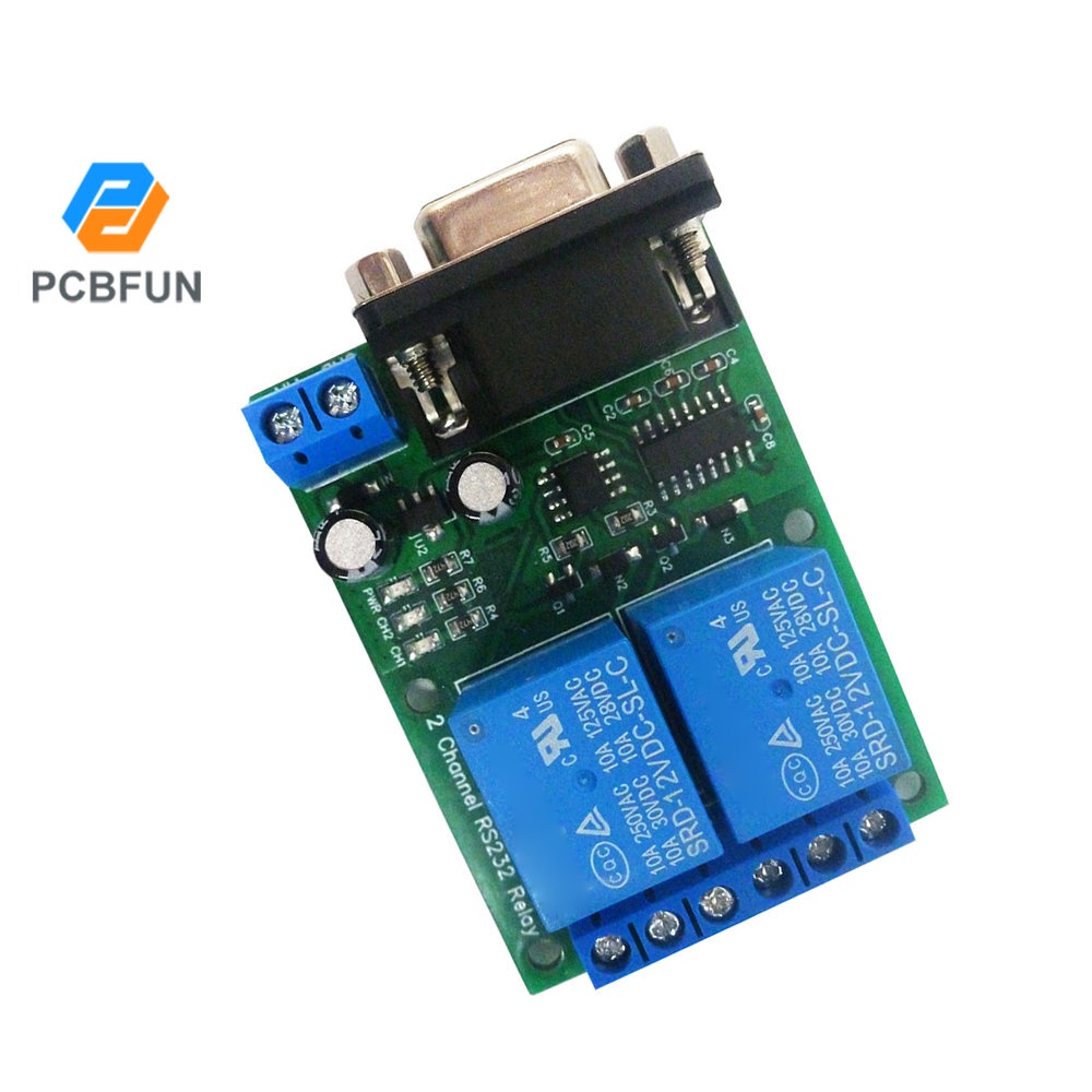 Pcbfun 2ch RS232 Relay Board DC 12V 24V Serial Port Switch Module for PLC Motor LED PTZ ...
