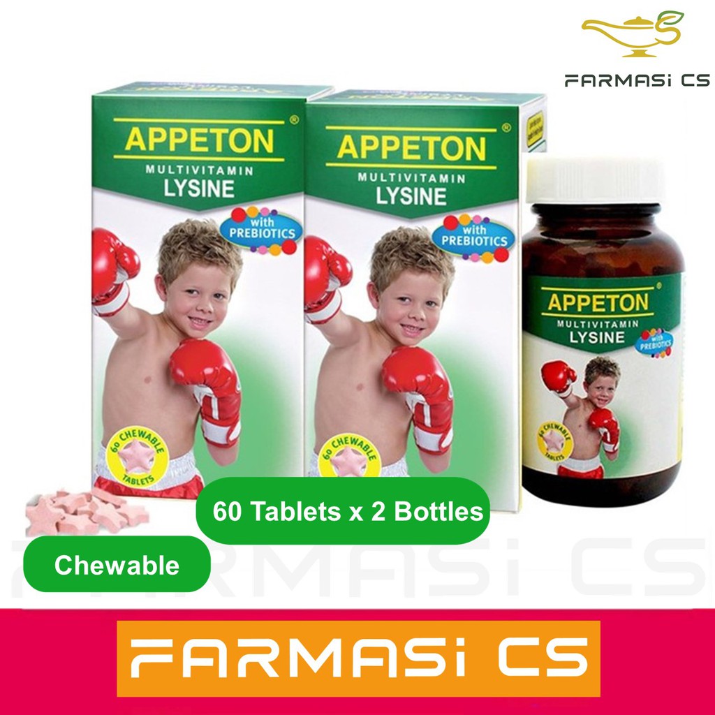 Appeton Multivitamin Lysine with Prebiotics 60 Chewable Tablets x 2 ...