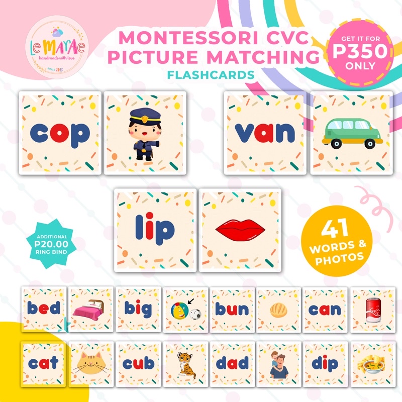 Montessori CVC PICTURE MATCHING CVC FLASH CARDS CVC READING CARDS ...