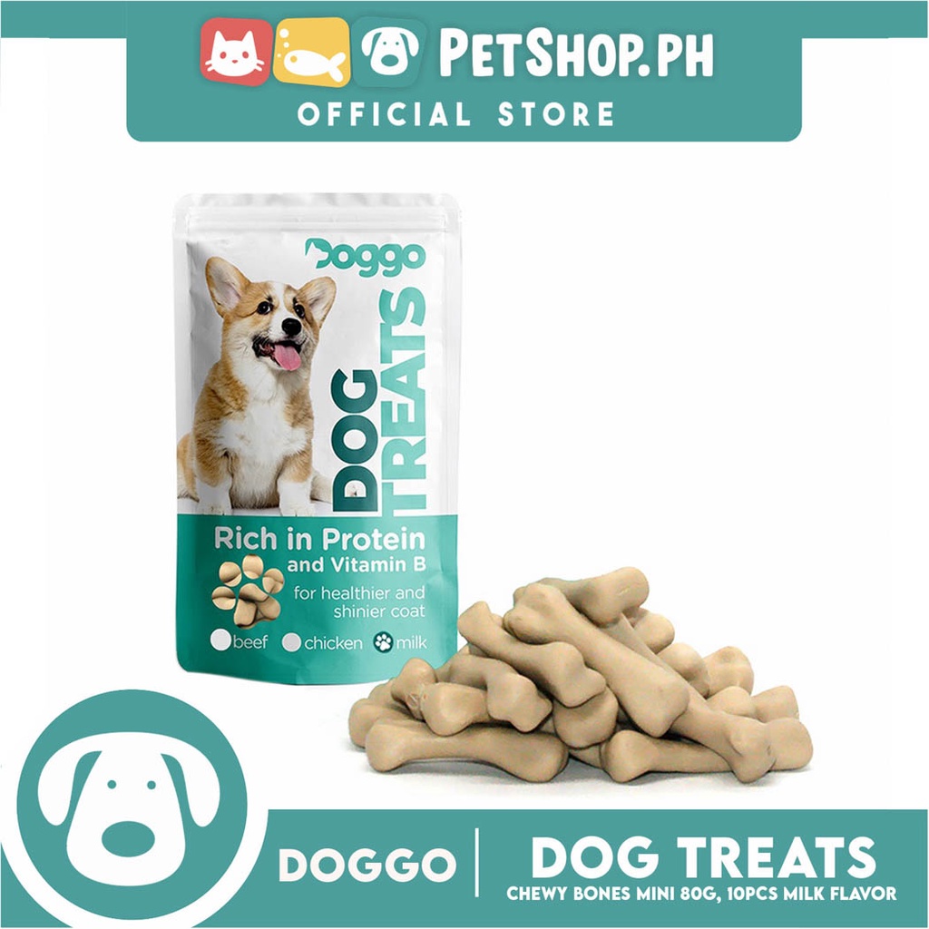 Doggo Dog Treats Chewy Bones Mini Pouch 80 grams, 10 pcs. (Milk ...